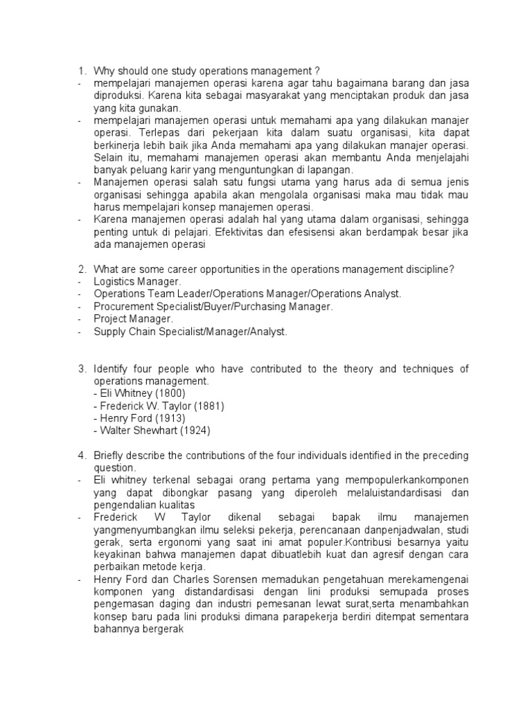 Manajemen Operasi: Pentingnya dan Peluang Karir | PDF | Karier ...
