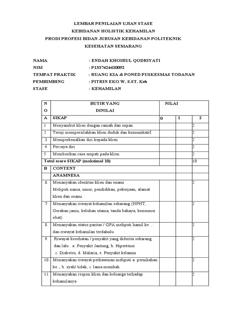 Format Penilaian Stase Kehamilan | PDF