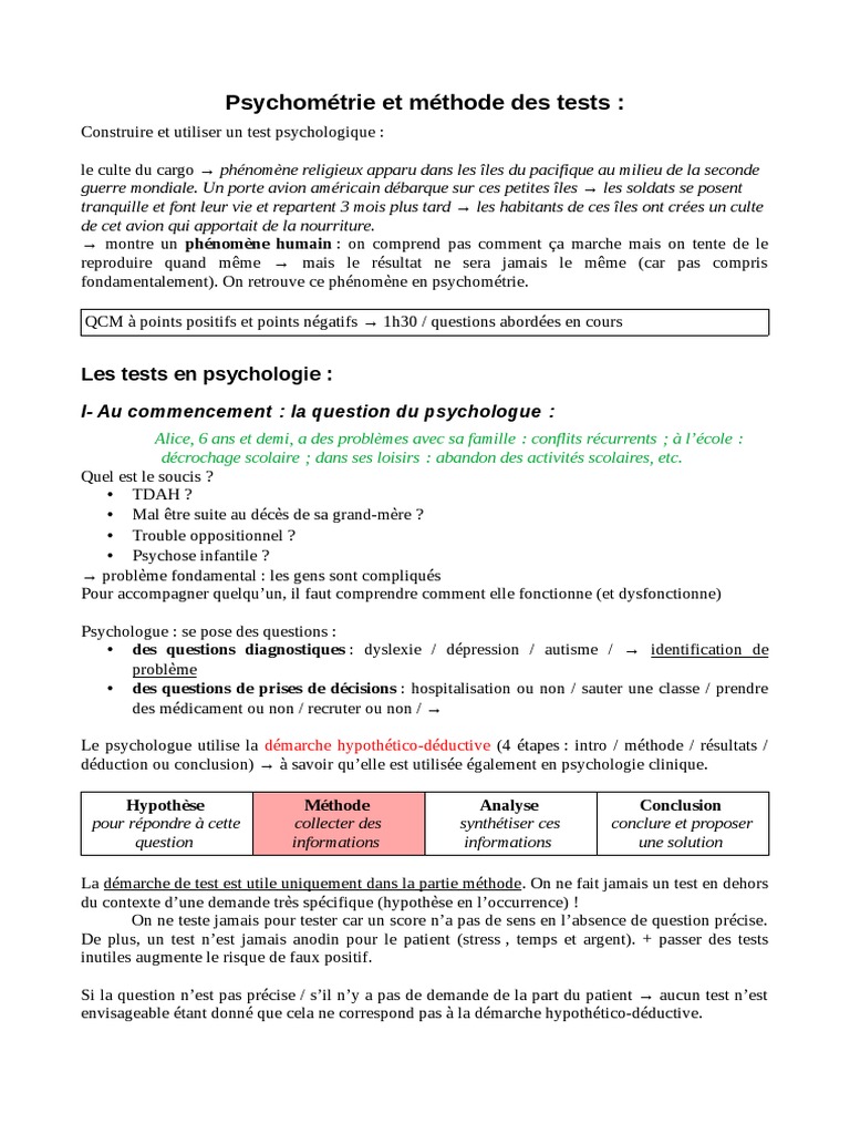 Psychométrie Et Méthode Des Tests:: Les Tests en Psychologie | PDF ...