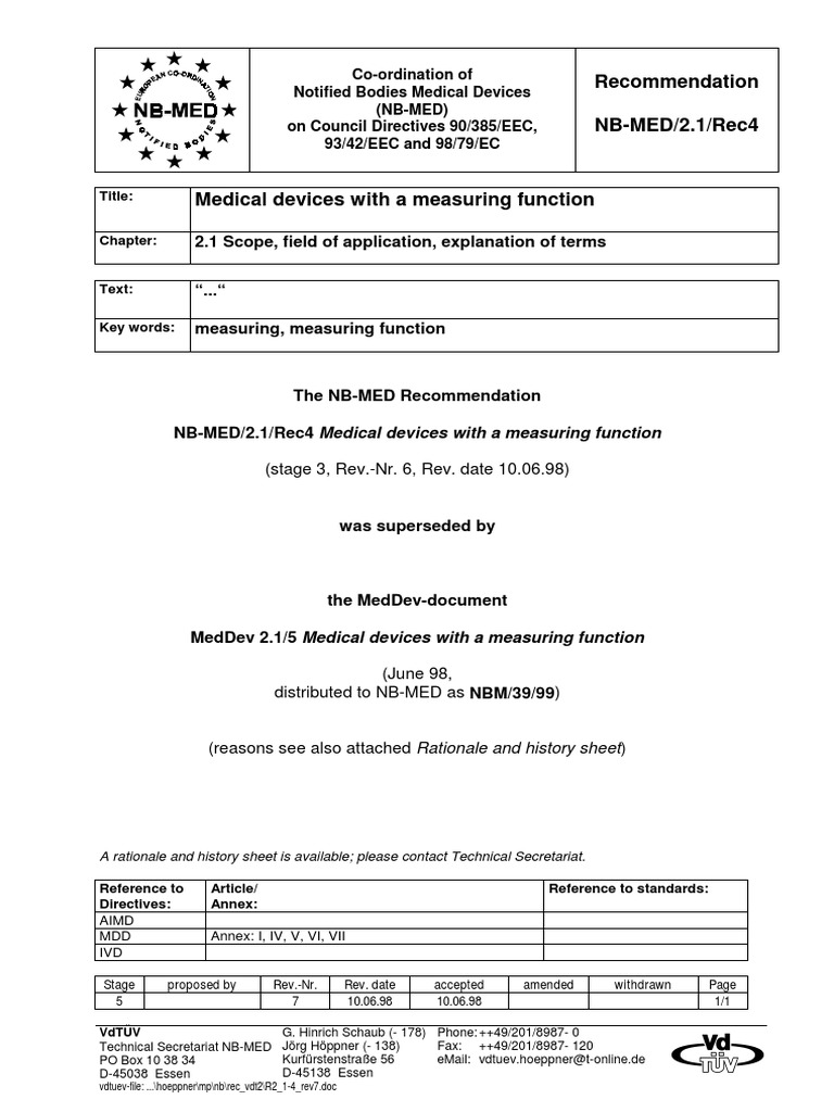 NB-MED - 2.1 - Rec - 4-2010 MD With A Measuring Function | Download Free PDF | Medical Device ...