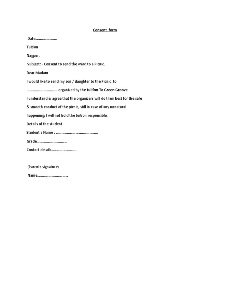 Consent Form For Picnic | PDF