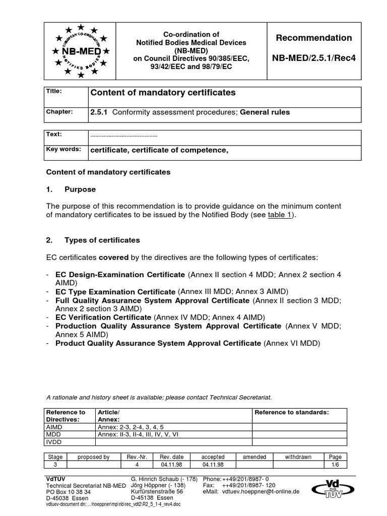 NB-MED - 2.5.1 - Rec - 4-2010 Content of Mandatory Certificates | PDF ...