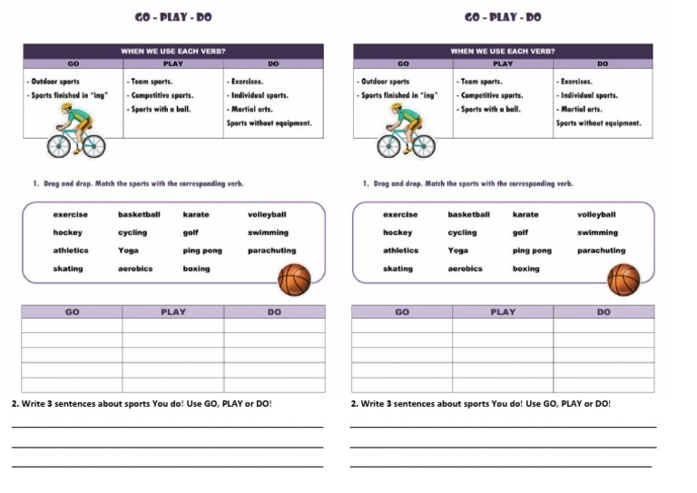 Sports Activities Using GO, PLAY, DO | PDF