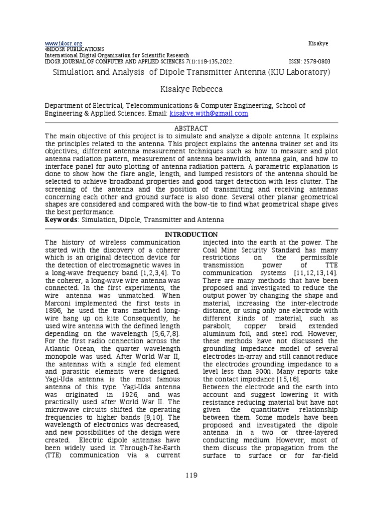 Simulation and Analysis of Dipole Transmitter Antenna (KIU Laboratory ...
