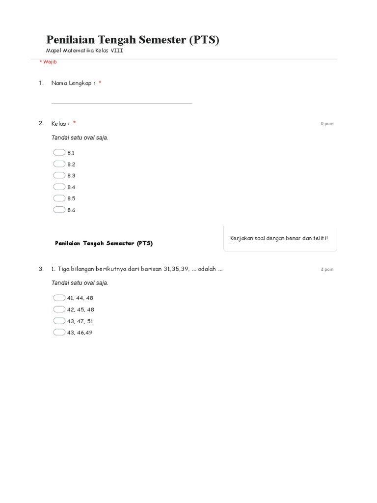 PTS MTK 8 - Google Formulir | PDF
