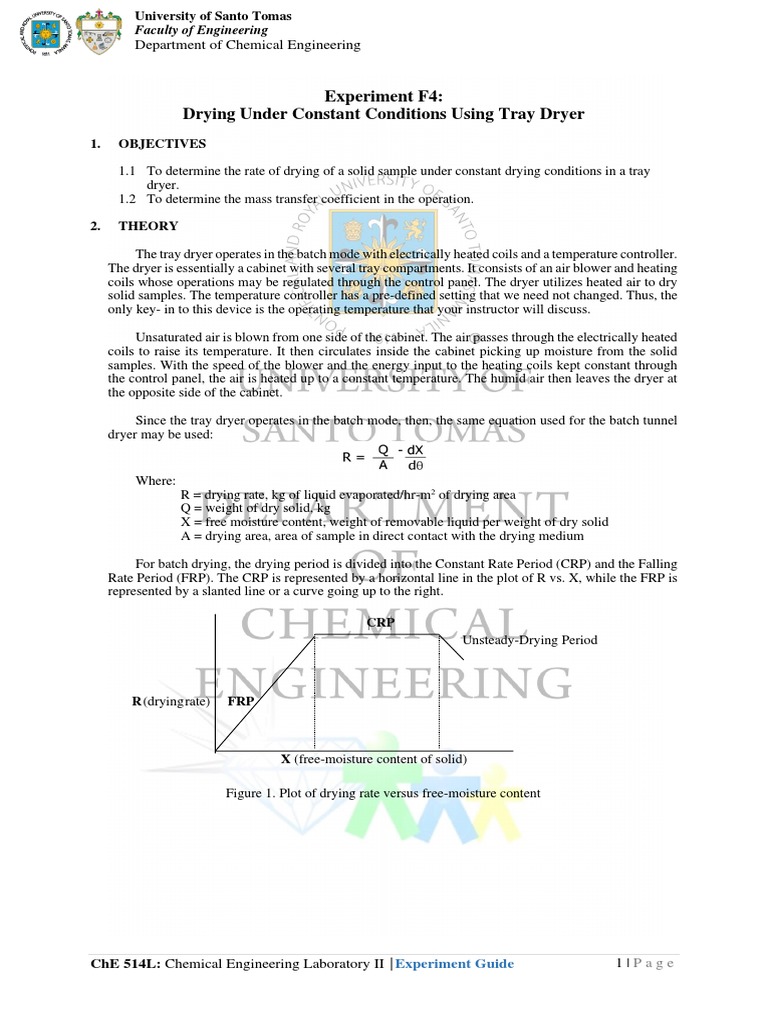 Expt Guide - F4 - Drying Under Constant Conditions Using Tray Dryer ...