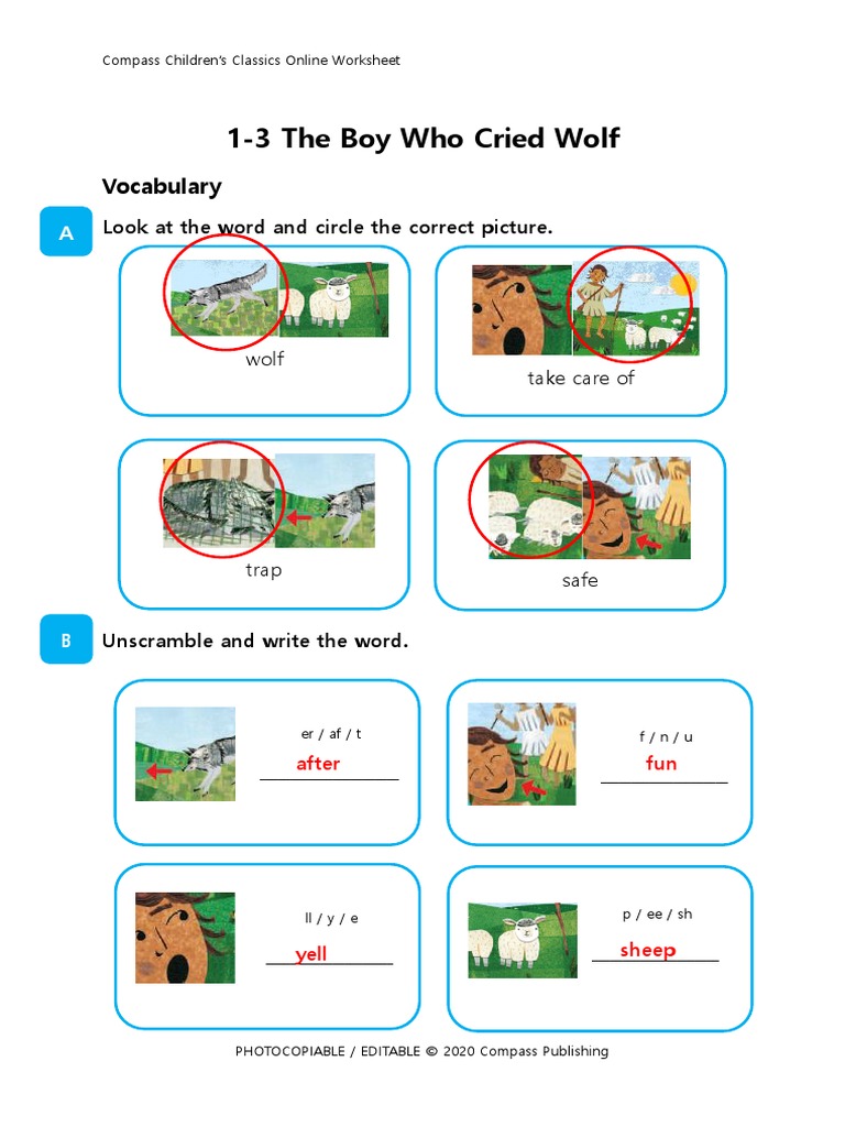 1-3 - The Boy Who Cried Wolf - Reading Oceans - Worksheet - AK | PDF