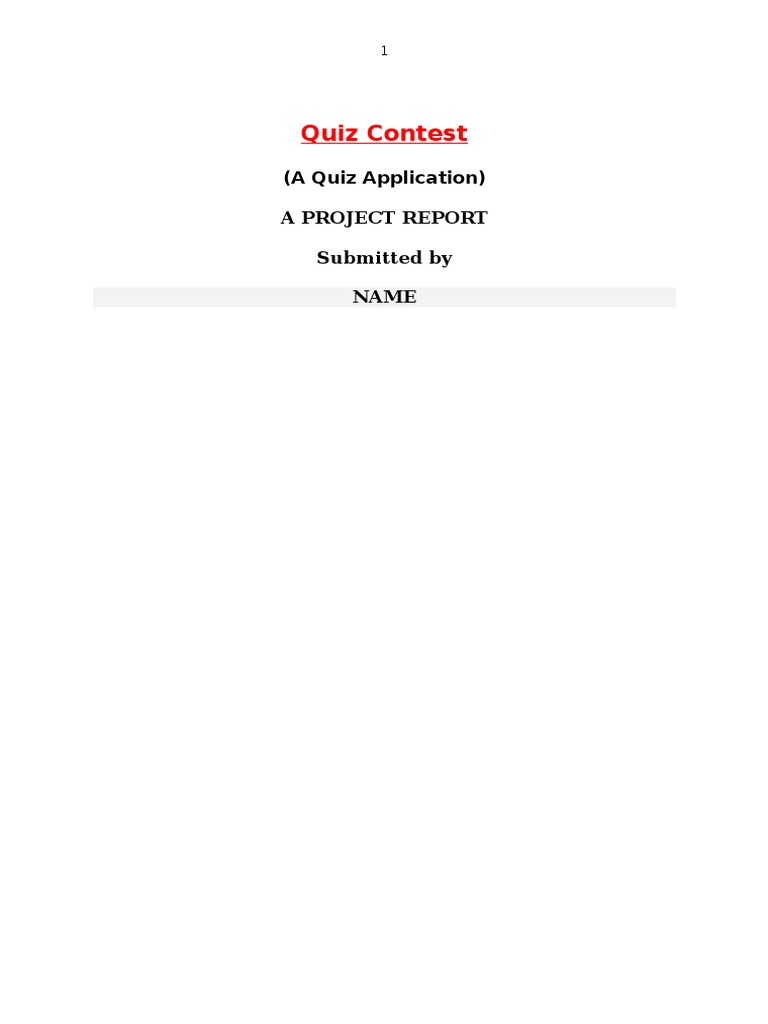 Quiz Contest A Quiz Application A Projec Pdf Java Programming Language Java Software 