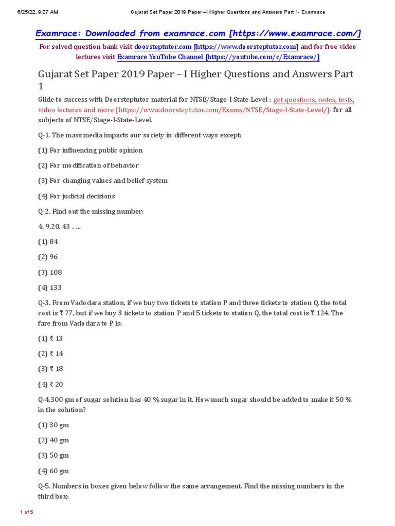 Gujarat SET Paper 2019 Paper I Part 1 | PDF