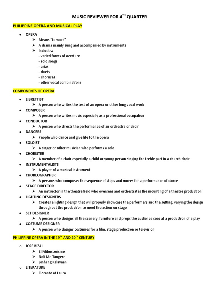 Music Reviewer 4TH Quarter | PDF | Ballet | Opera