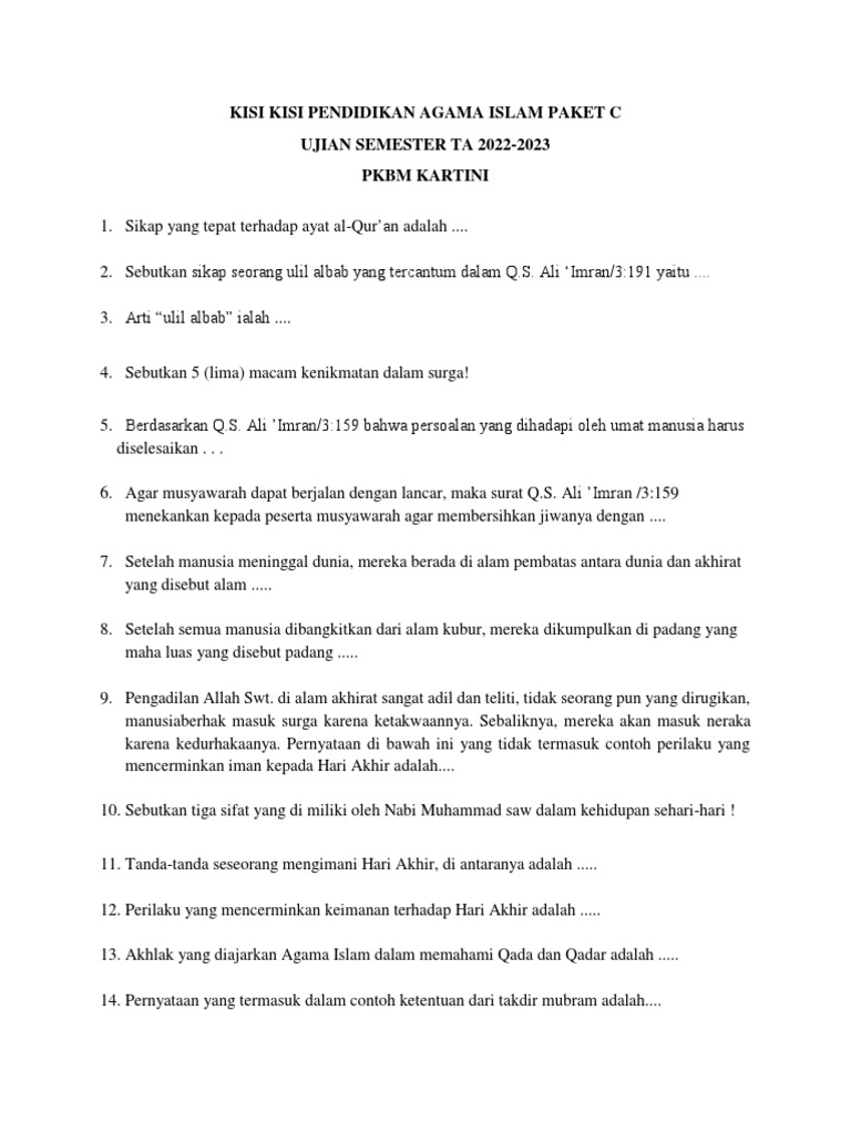 PC - Kisi Kisi Agama Islam | PDF