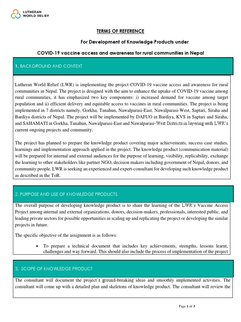 LWF - ToR - Knowledge Product | PDF | Consultant | Business