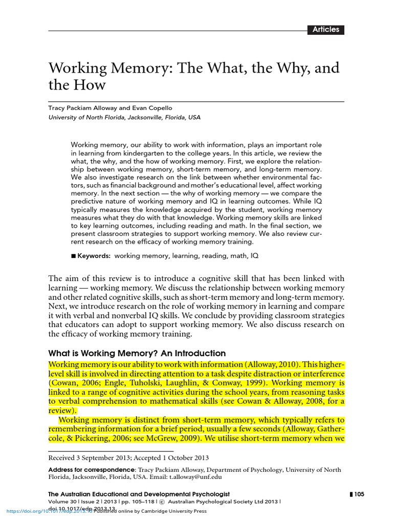 Working Memory The What The Why and The How | Download Free PDF ... Working Memory The What The Why and The How | Download Free PDF ...