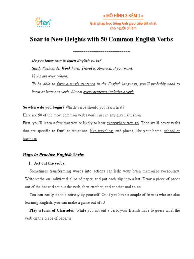 Aten - 50 Most Common English Verb For Beginners | PDF | English ...