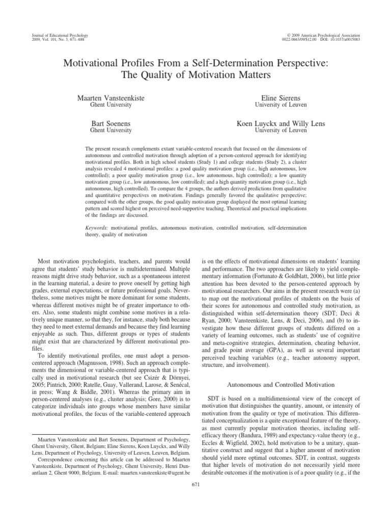 Motivational Profiles From A Self-Determination Perspective. | PDF ...