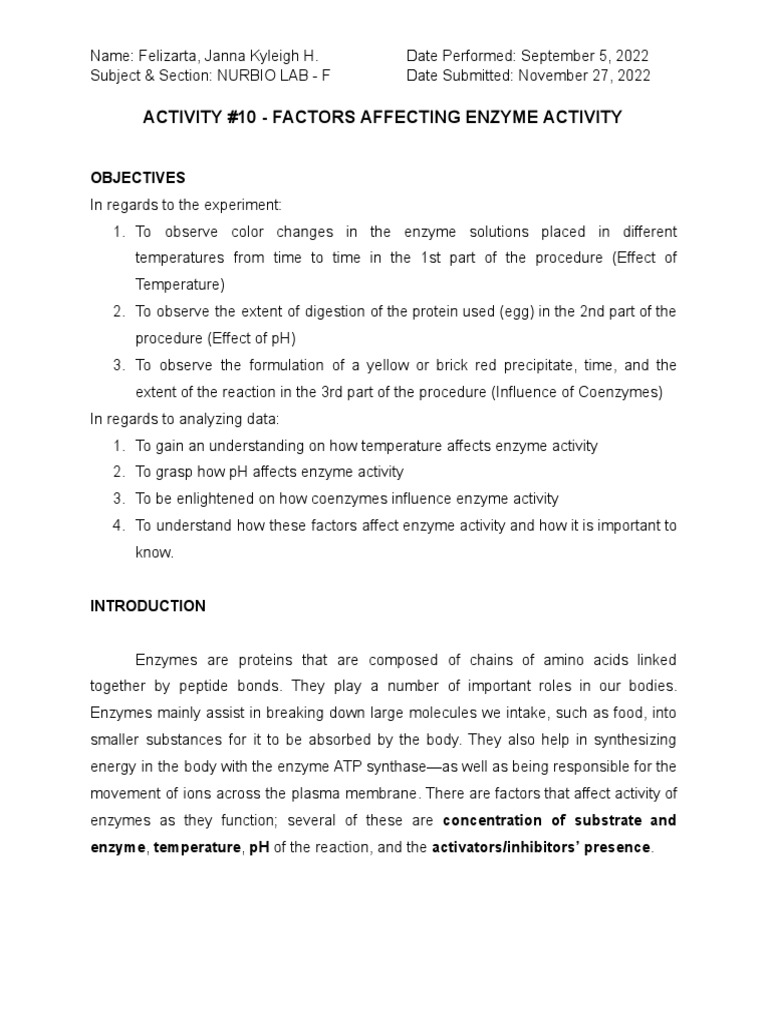 Factors Influencing Enzyme Activity | PDF | Enzyme | Hydrochloric Acid