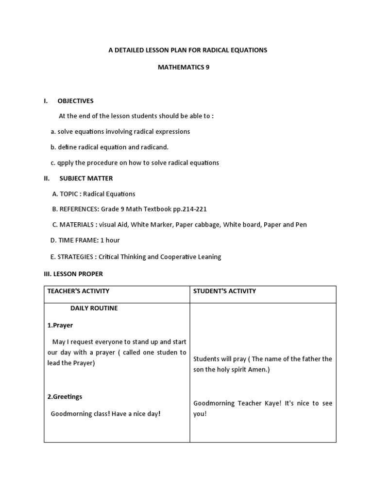 A Detailed Lesson Plan Prof Ed 5 | PDF | Mathematics | Elementary ...