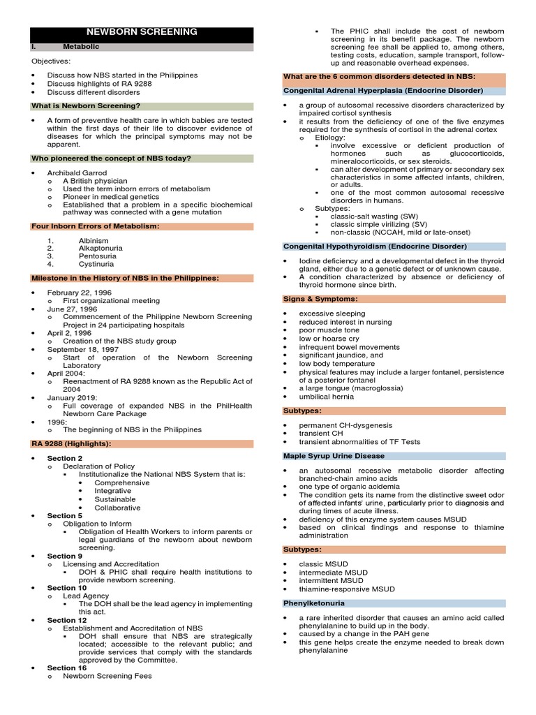 NCM 107 Newborn Screening | PDF