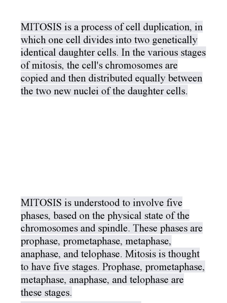 MITOSIS Is A Process of Cell Duplication | PDF
