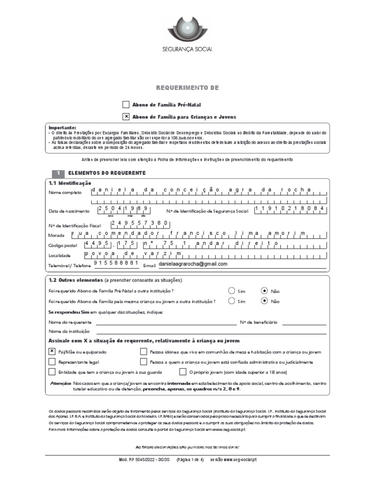 Requerimento Mod. RP 5045/2022 - DGSS | PDF