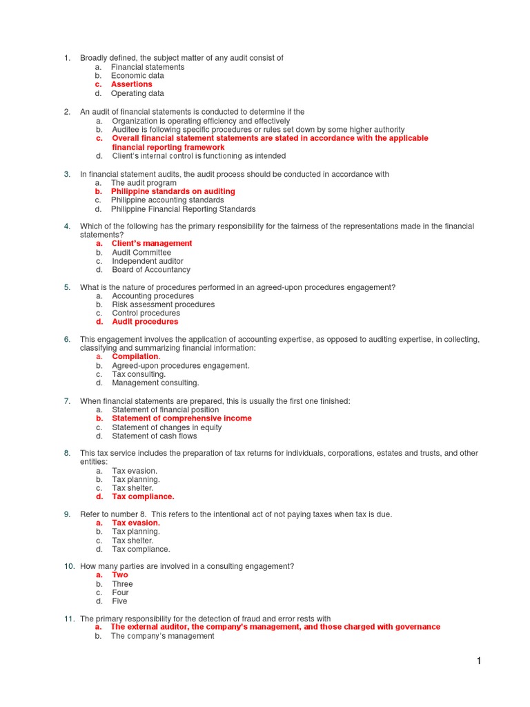 Auditing & Assurance Principles (Module 2, 3, 6 & 7) - With Answers ...