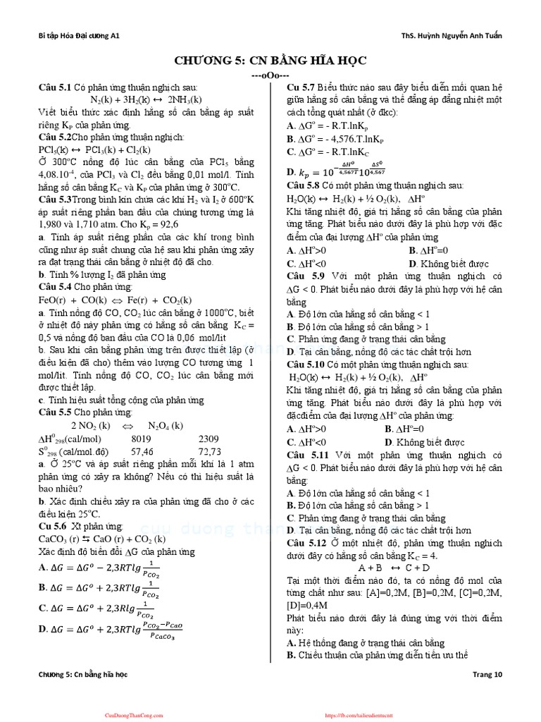 Hoa-Dai-Cuong - Bai-Tap-Hoa-Dai-Cuong - Chuong-5 - (Cuuduongthancong - Com) | PDF