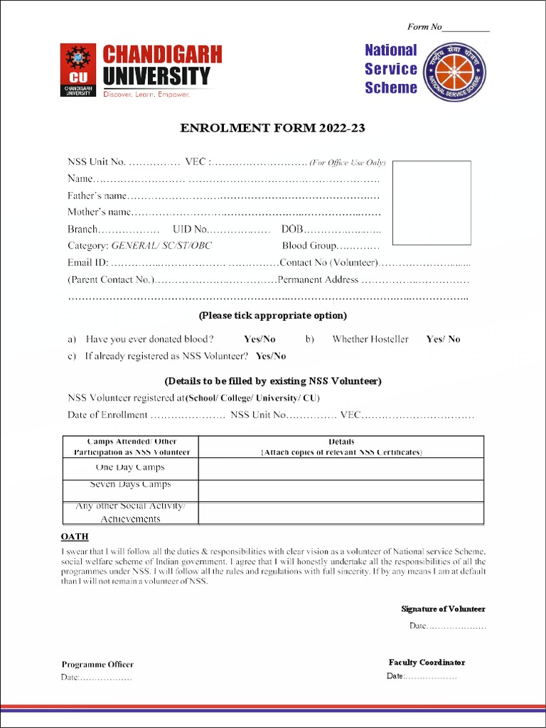 NSS Enrollment Form 2022-23 | PDF