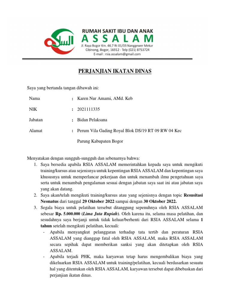 Perjanjian Pelatihan Dan Ikatan Dinas Pdf