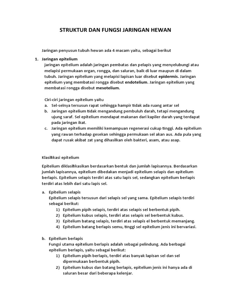 STRUKTUR DAN FUNGSI JARINGAN HEWAN Biologi | PDF