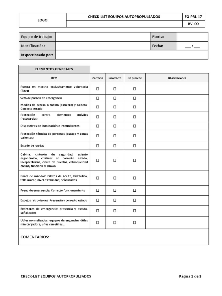 FG-PRL-17 - Check-List PRL - Equipos Autopropulsados | PDF