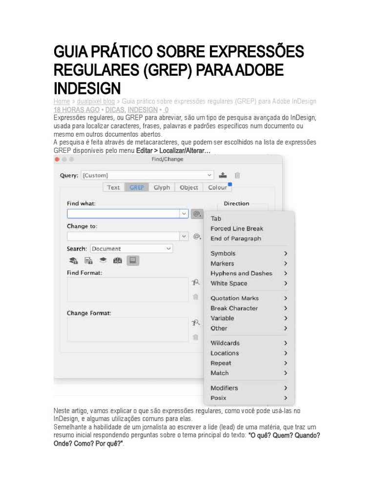 Guia prático GREP InDesign | PDF | Expressão regular (Ciência da ...