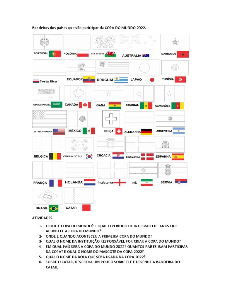 Bandeiras Dos Países Que Vão Participar Da COPA DO MUNDO 2022 | PDF ...