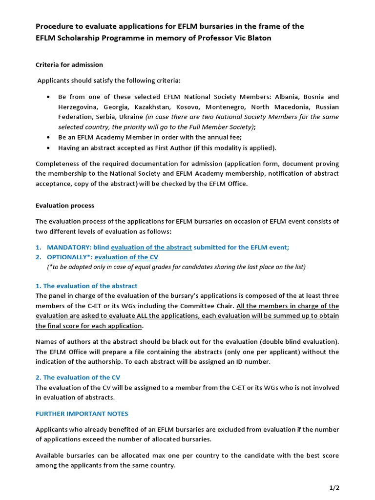 EFLM Bursary Application Guidelines | PDF | Abstract (Summary) | Evaluation