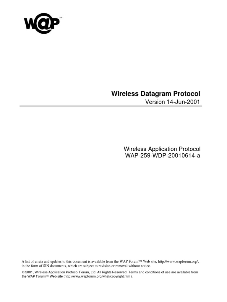Wireless Datagram Protocol: Version 14-Jun-2001 | PDF | Communications Protocols | Short Message ...