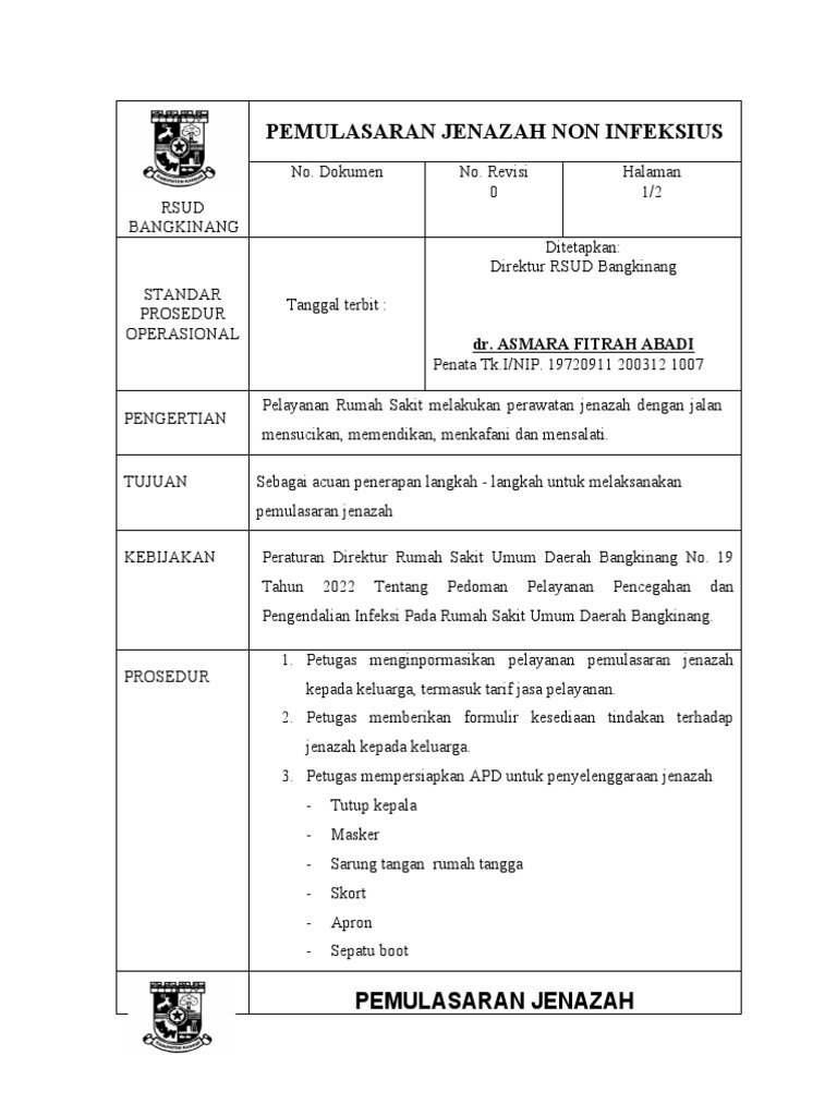 SOP PEMULASARAN JENAZAH (Muslim) 2022 | PDF