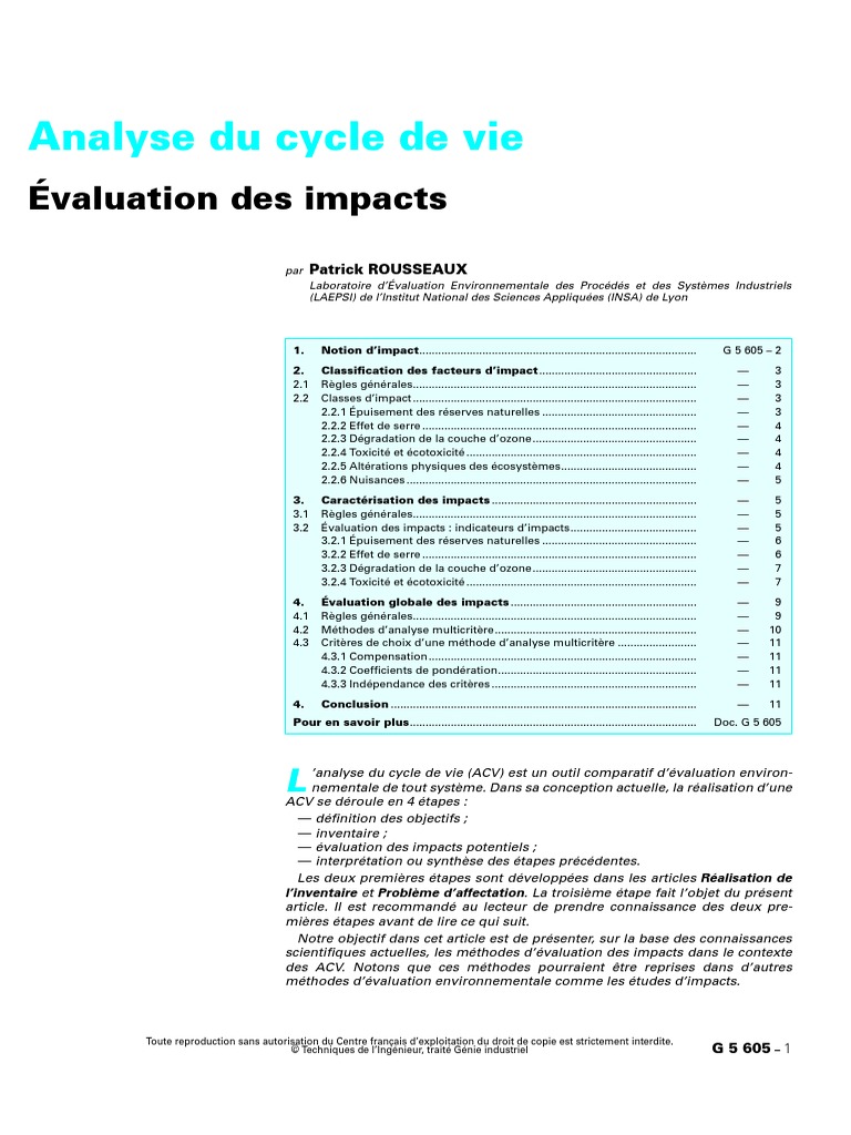 Analyse Du Cycle de Vie - Évaluation Des Impacts | Download Free PDF | Analyse du cycle de vie ...