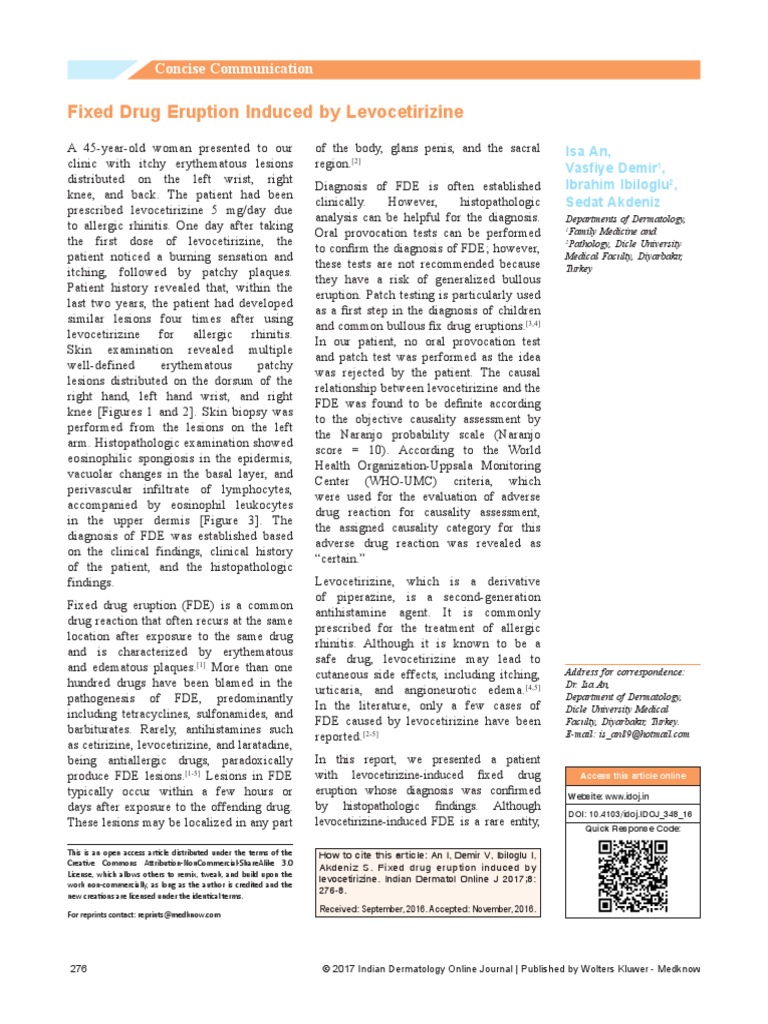 Fixed Drug Eruption Induced by Levocetirizine.11 | PDF | Dermatology | Skin