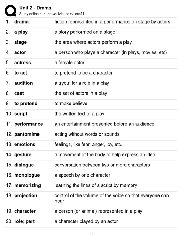 List of Drama Vocabulary in A Table | PDF