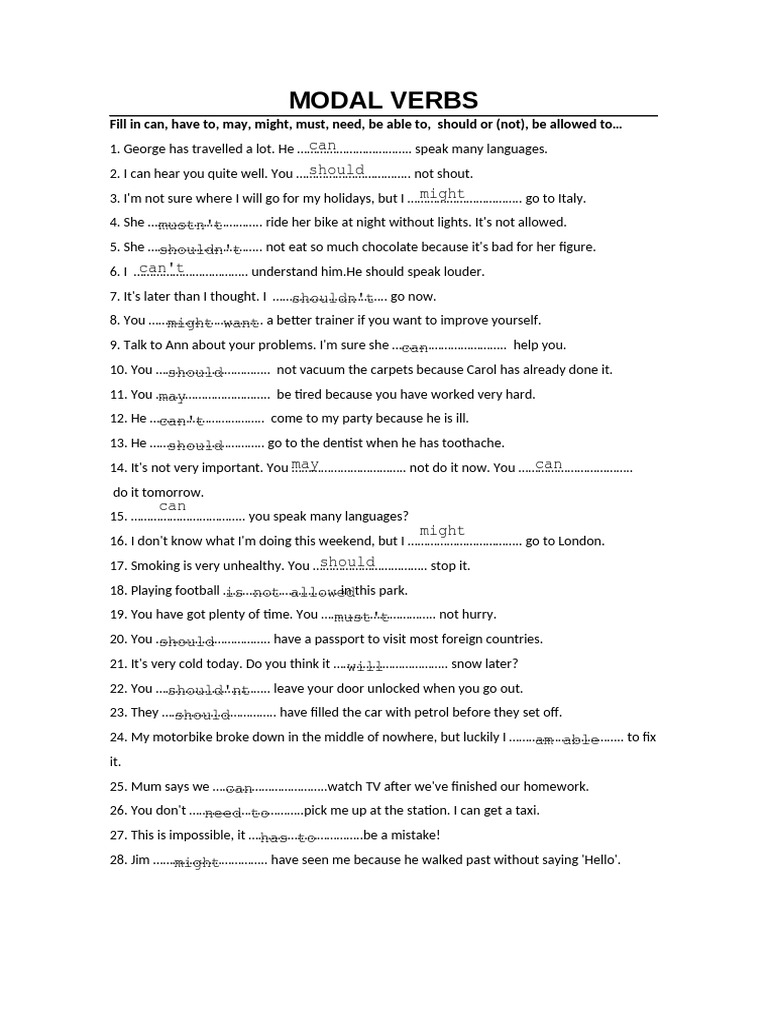 Modal Verbs Exercises | PDF