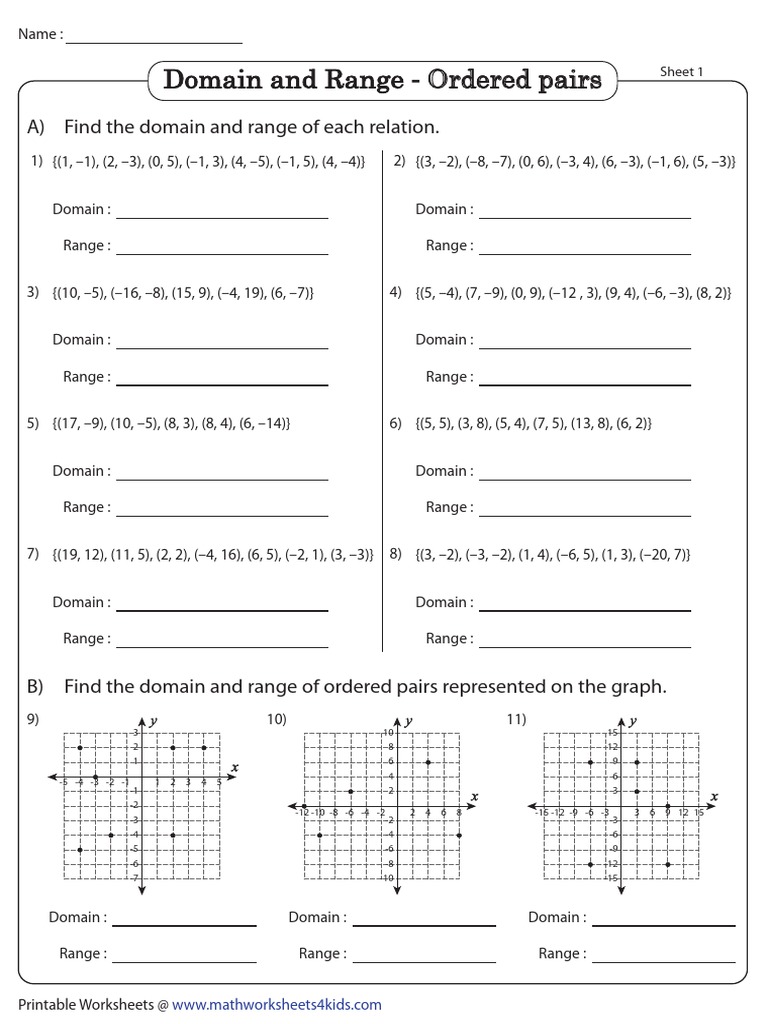 Domain and Range Activity Sheets | PDF | Mathematical Relations | Graph ...