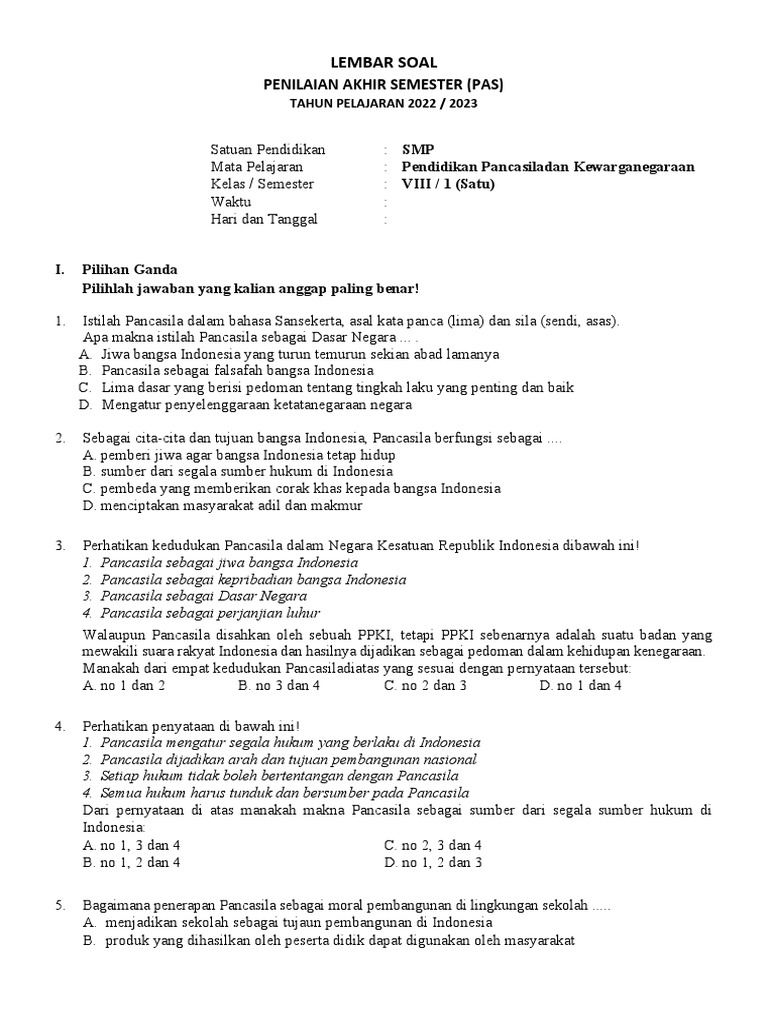 Soal PAS PKN Kelas 8 K13 | PDF