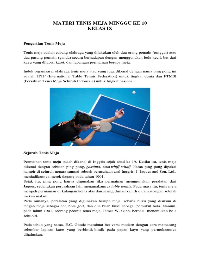 Materi Tenis Meja Kelas IX Minggu 10 | PDF | Griya & Taman