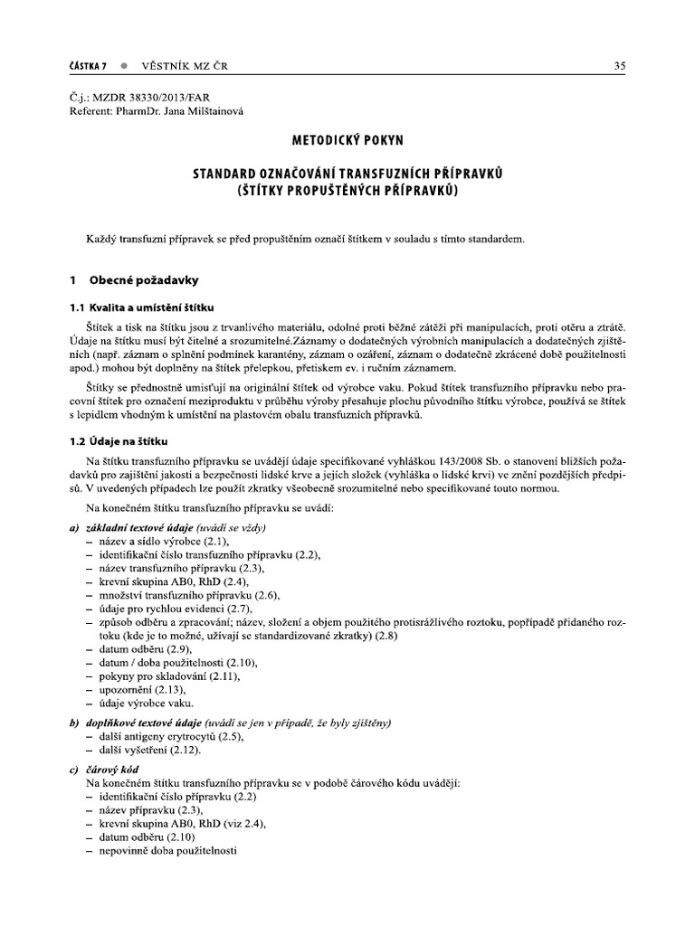 Metodicky Pokyn MZ Standard Znaceni TP 2013 | PDF