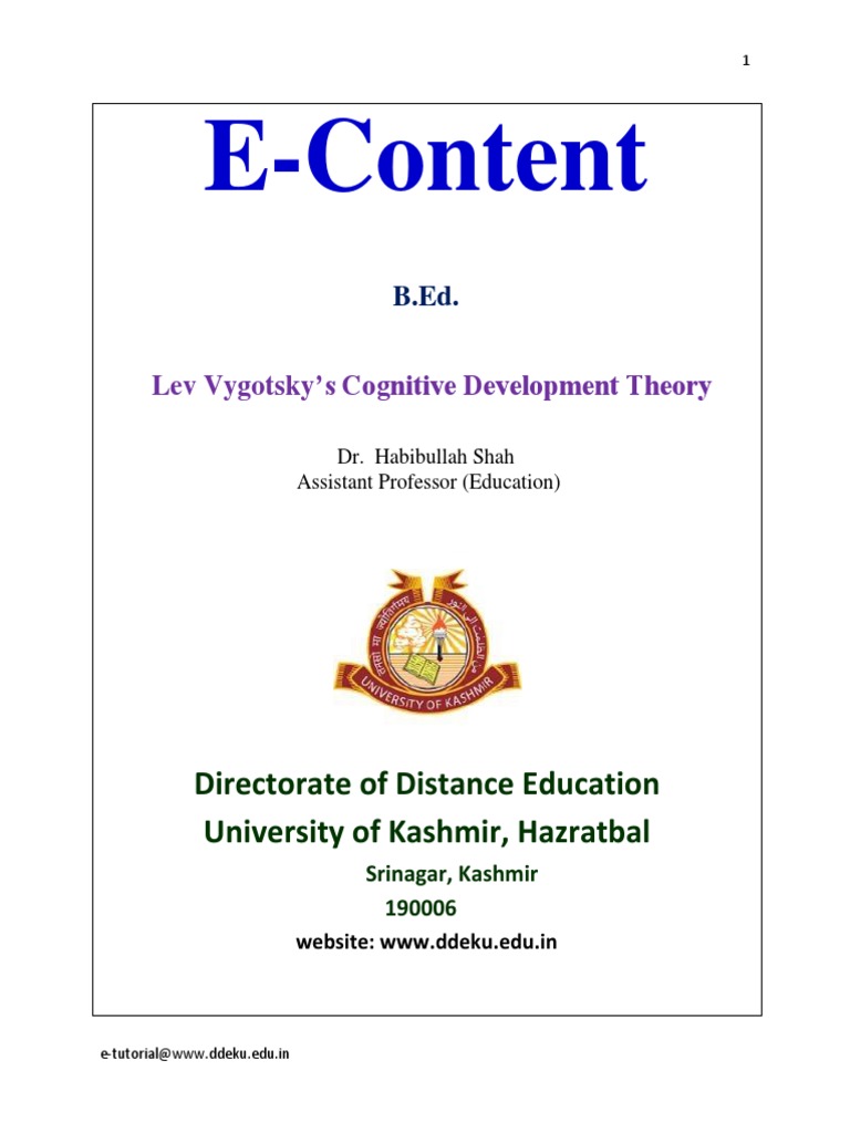 Lev Vygotsky's Cognitive Development Theory | PDF