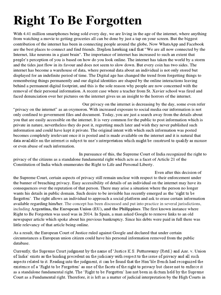 Striking a Balance: Analyzing the Right to be Forgotten and its ...