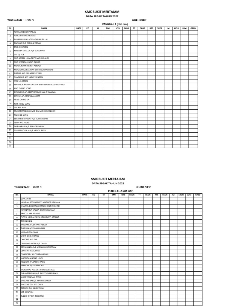 Borang Segak Tingkatan 3 (2022okt) | PDF