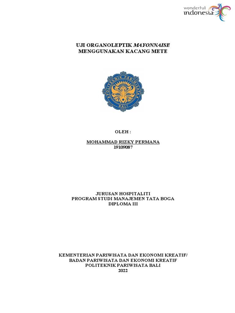 Uji Organoleptik Mayonnaise | PDF