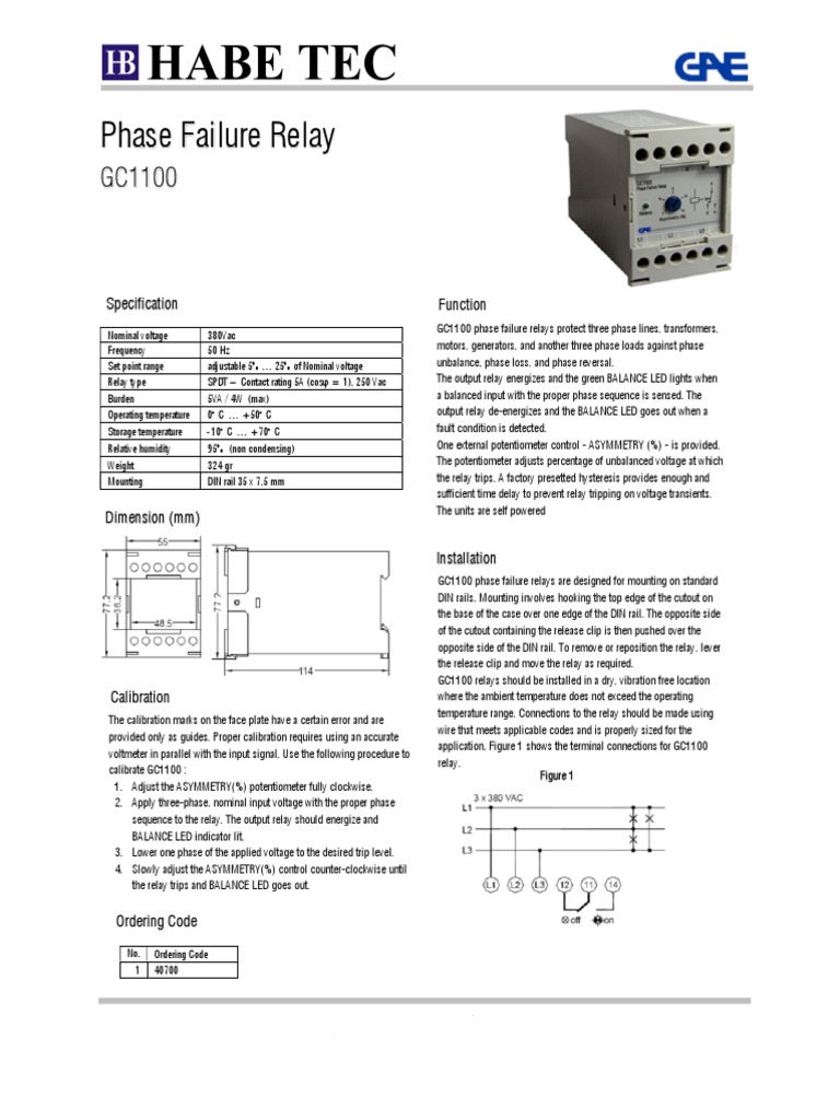 Phase Failure Relay PFR GC1100 | PDF | Relay | Electrical Equipment