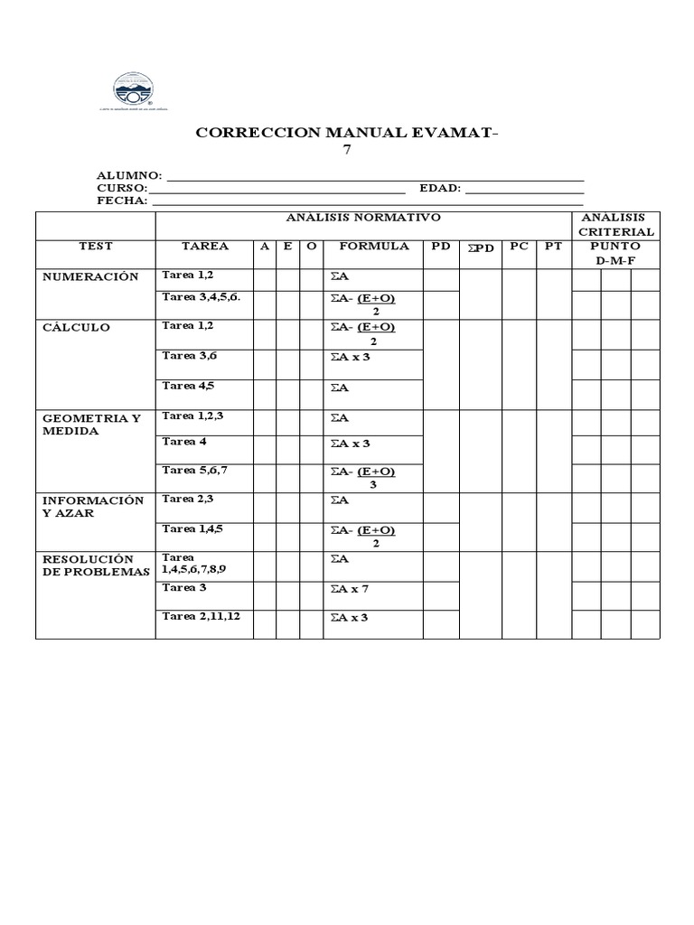 Corrección manual EVAMAT-7 con análisis normativo y criterial | PDF