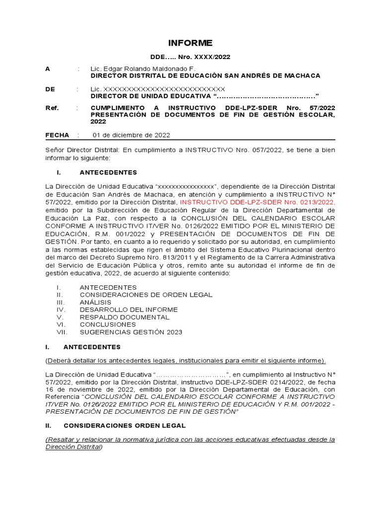 Modelo de Informe - Fin de Gestion - 2022 U.E. | PDF | Regulación